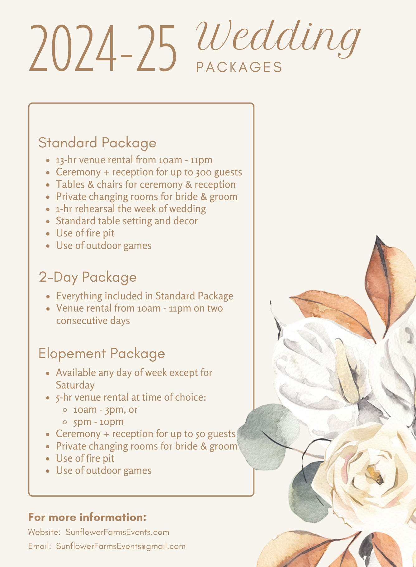 Wedding Packages and Pricing – Sunflower Farms Events